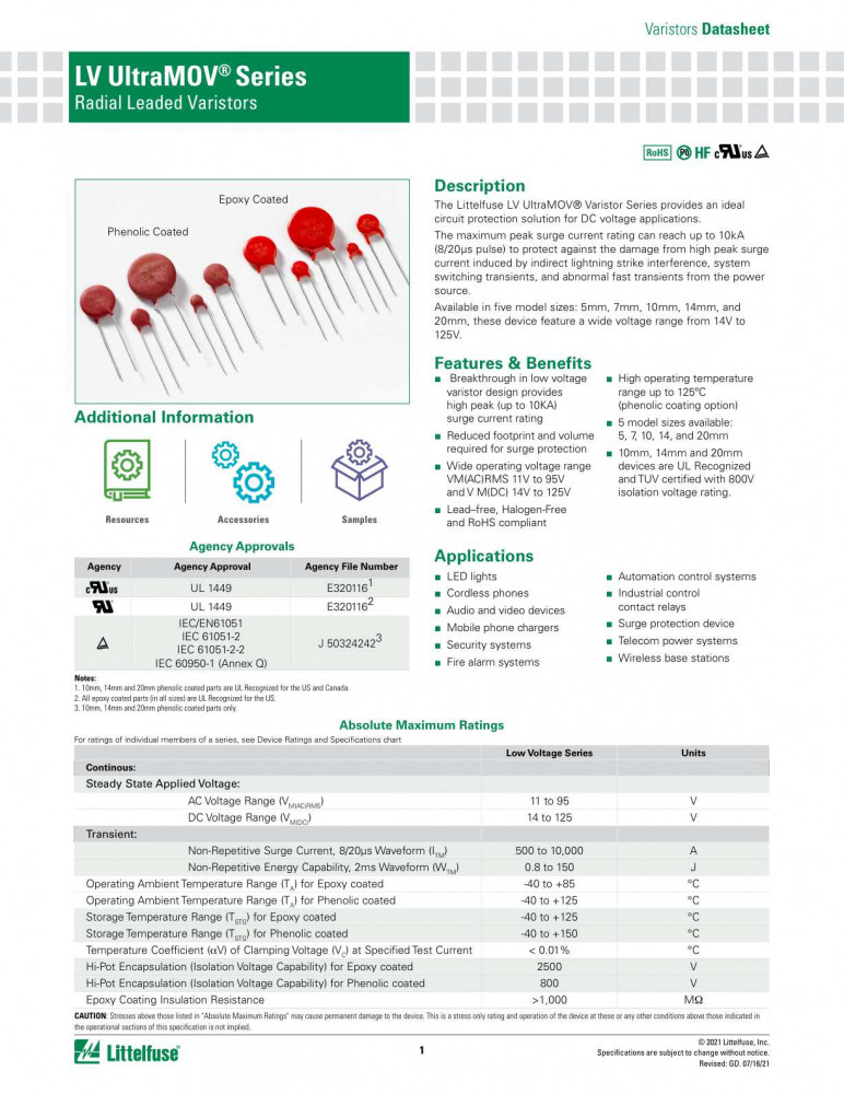 V14E25P datasheet page 1