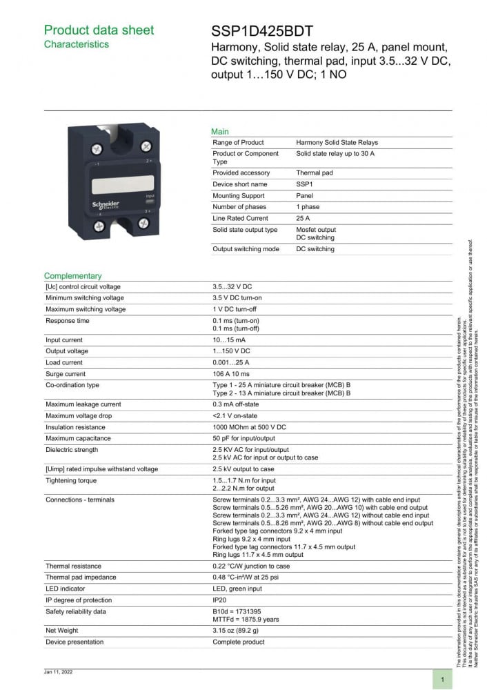 SSP1D425BDT technical document page 1