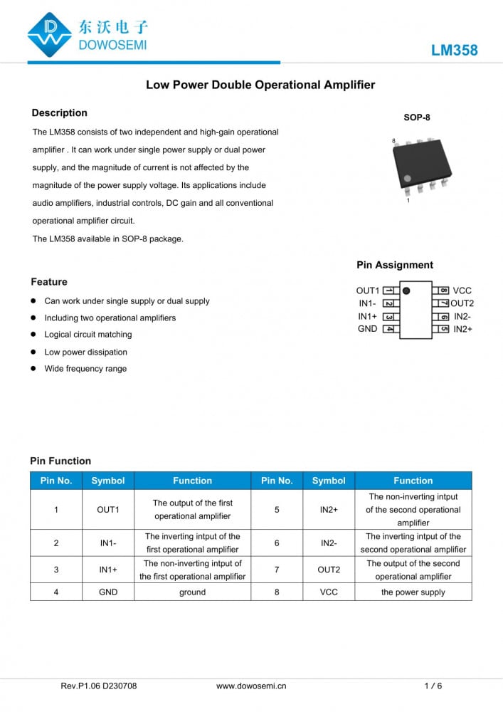 LM358 datasheet page 1