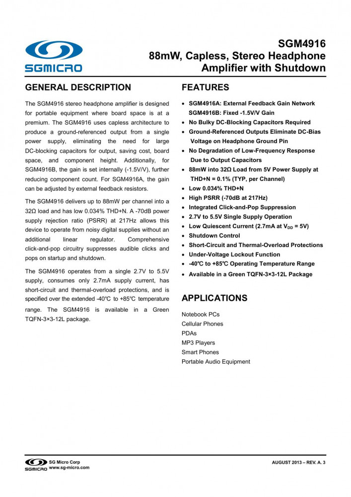 SGM4916 datasheet page 1