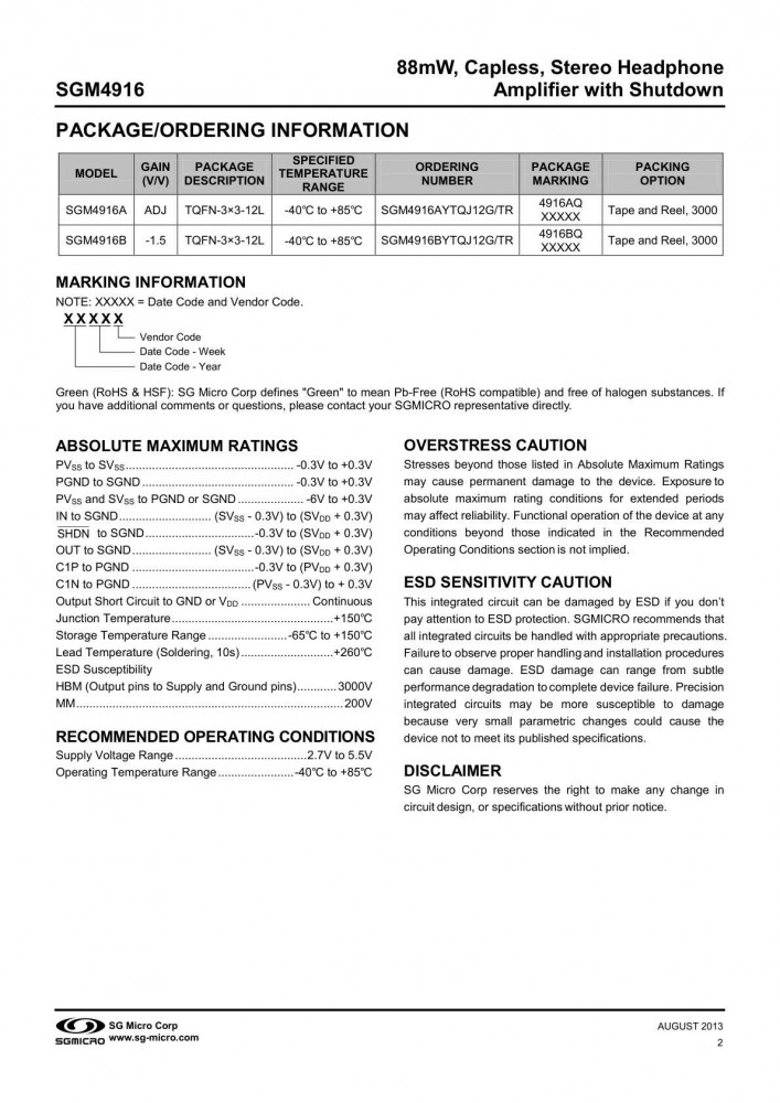 SGM4916 datasheet page 2