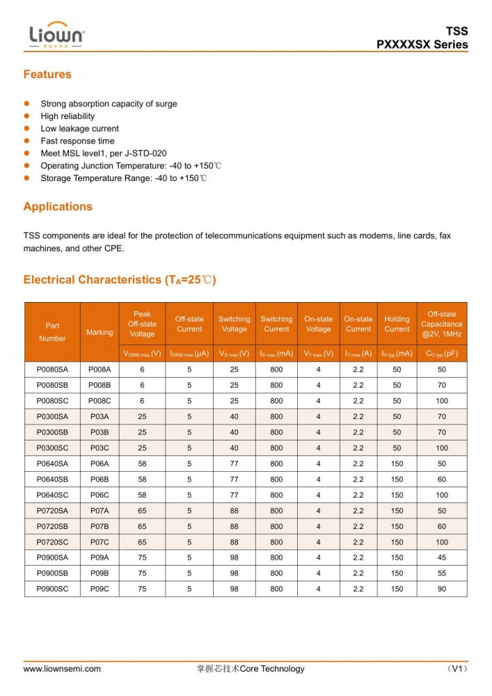 Liown P0080SA datasheet page 1
