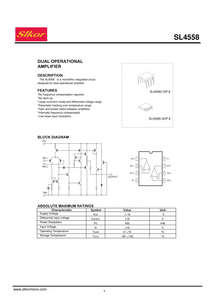 SL4558S datasheet page 1