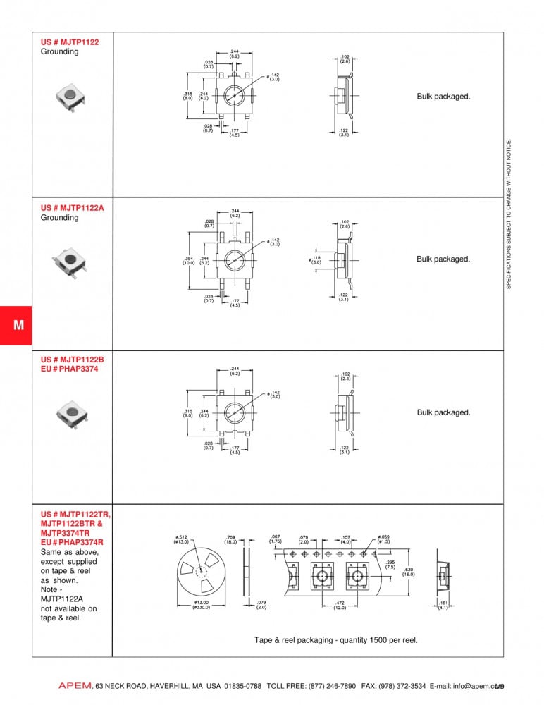APEM MJTP series datasheet page 2