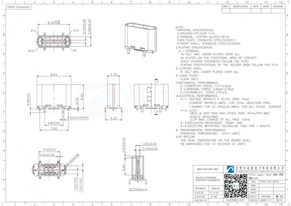 TYPEC-303-ACP16 technical drawing page 1