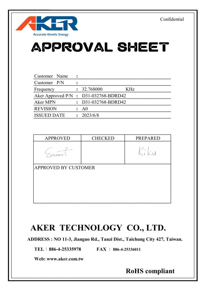 AKER D31-032768-BDRD42 approval sheet page 1