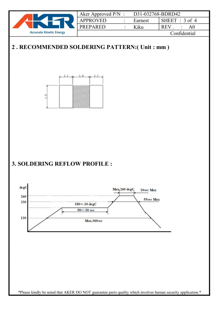 AKER D31-032768-BDRD42 reflow profile and dimensions