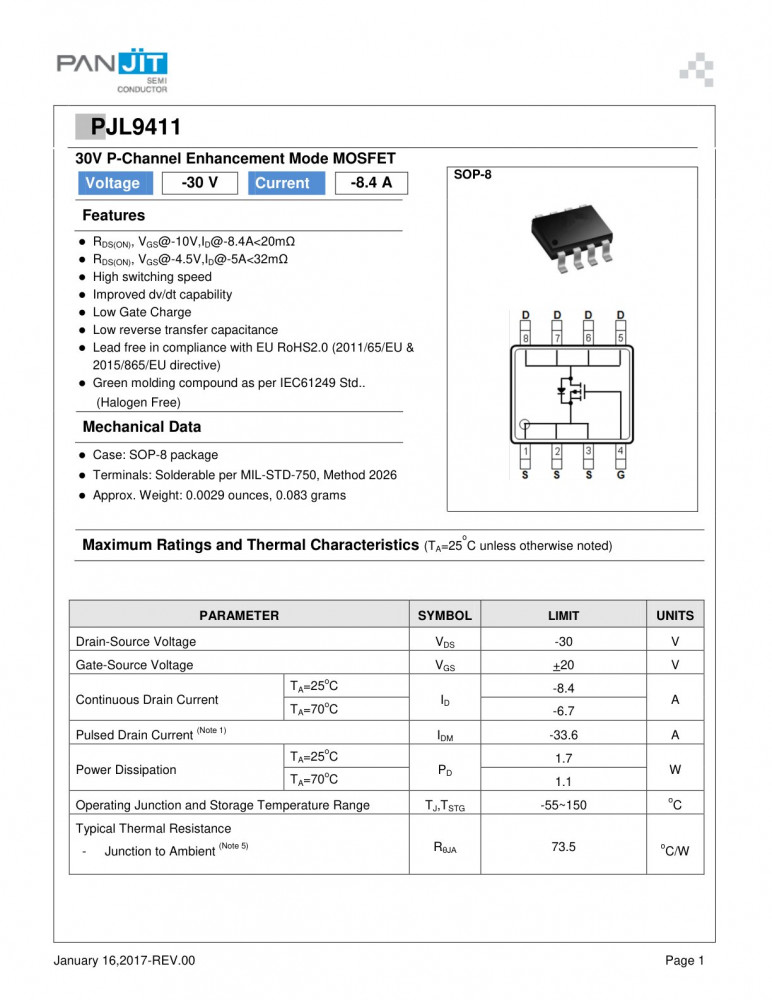 PJL9411 datasheet page 1