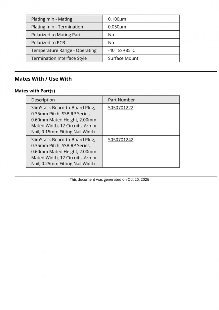 Product documentation image 3 for MOLEX 5050661222