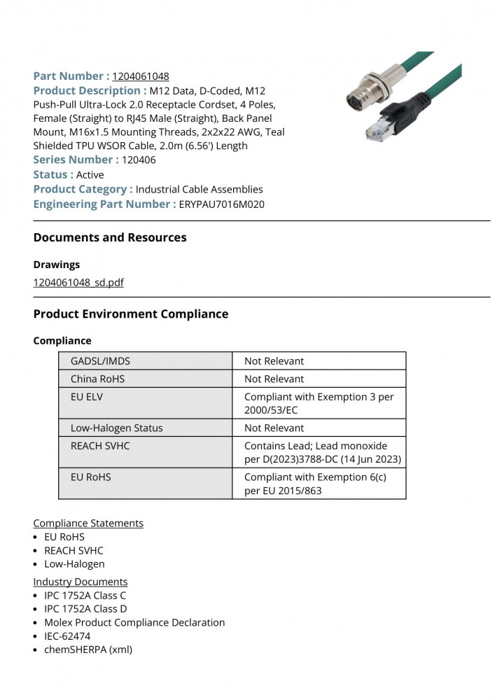 Molex 120406 series customer drawing, page 1
