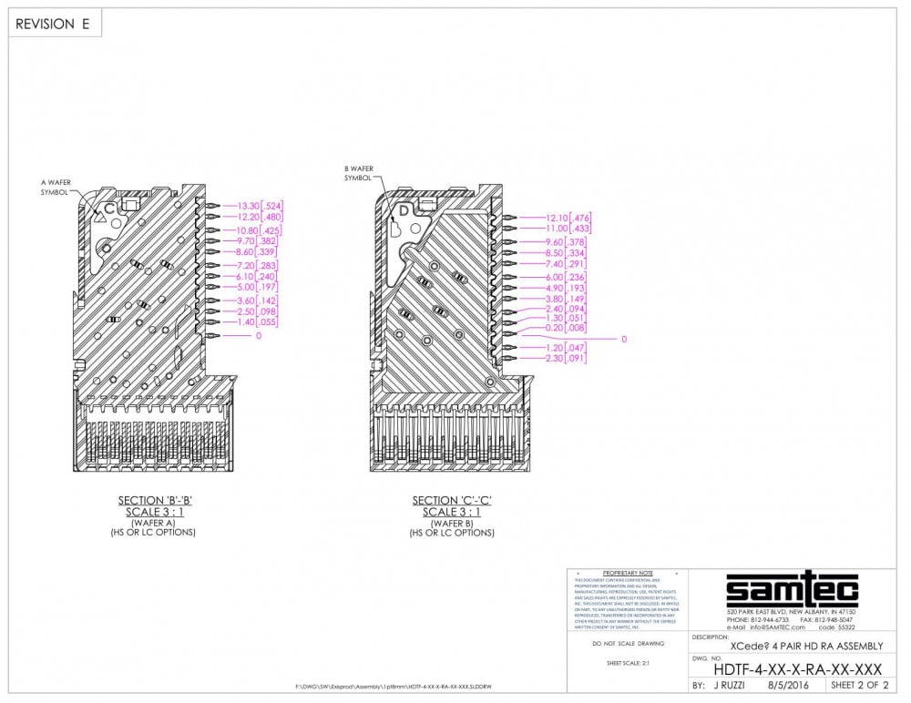 Samtec HDTF assembly drawing page 2