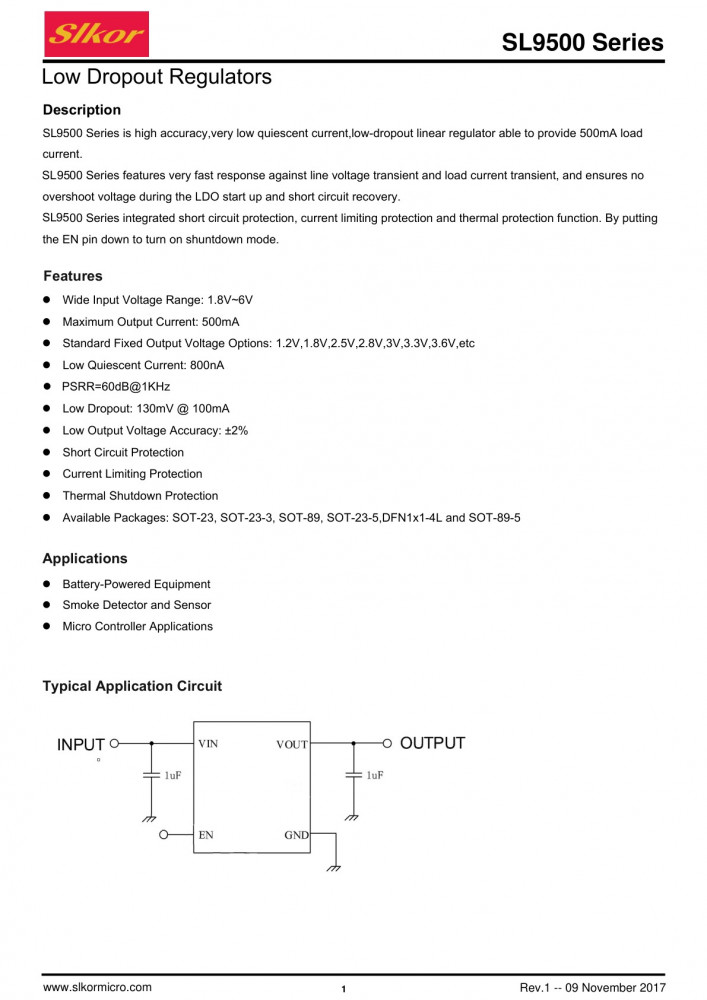 SL9500 datasheet page 1
