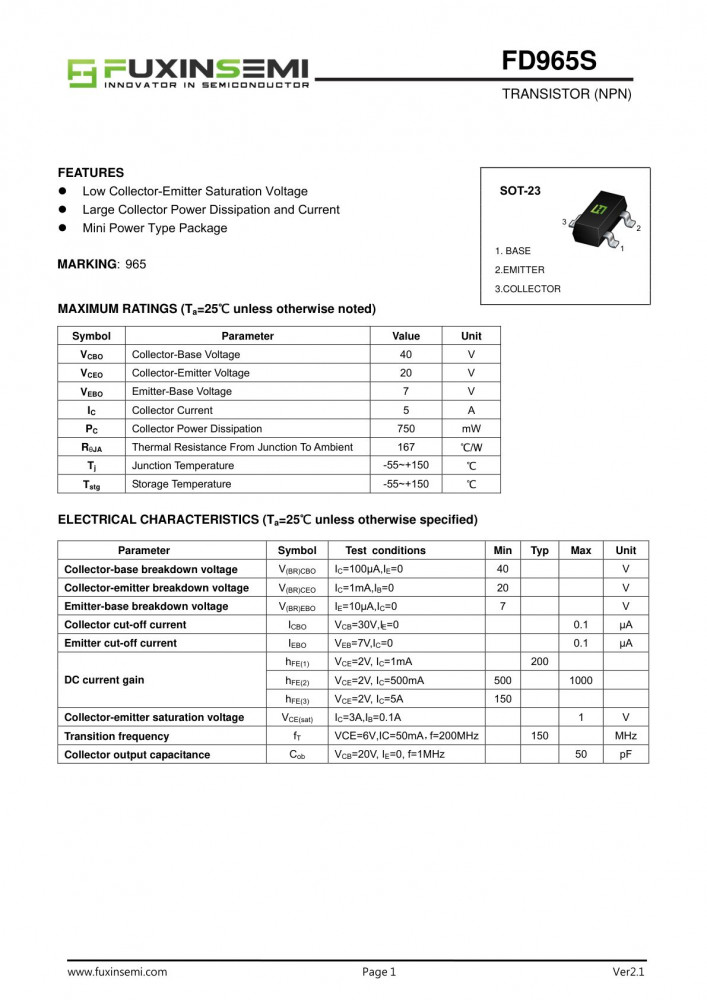 FD965S datasheet page 1