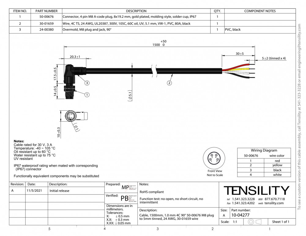 Tensility International 10-04277 product drawing and wiring information