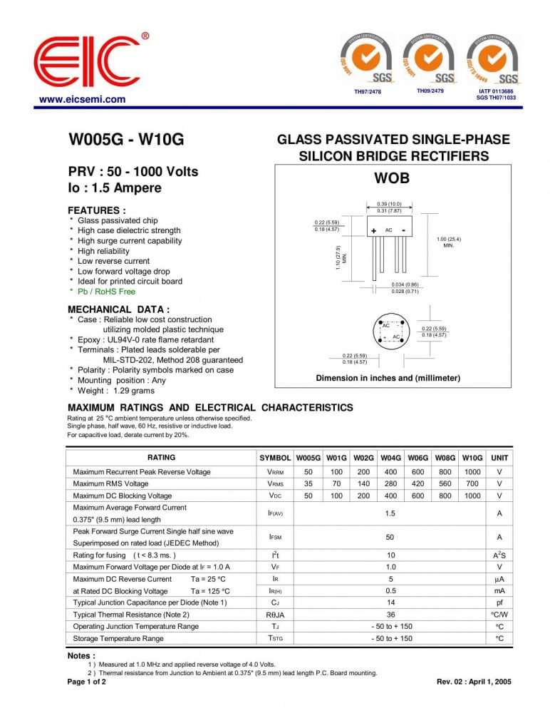 EIC W06G datasheet page 1