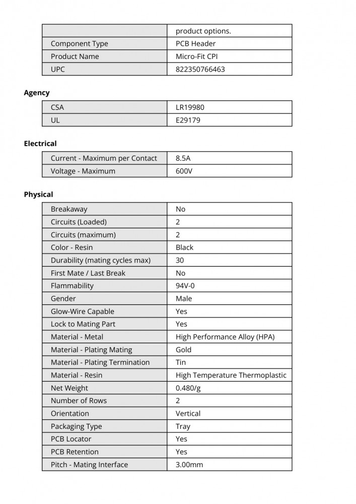 Technical document page 3 for MOLEX 449145203
