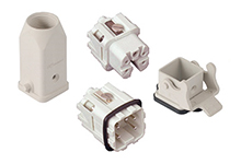 Heavy-Duty Connector Kit, 4 Pole, Series S-A Female-Male Inserts, M20 Plastic Hood-Top Entry, Bulkhead Housing-Vertical, 1 Lever, Size 3A «21x21», Grey White for sale