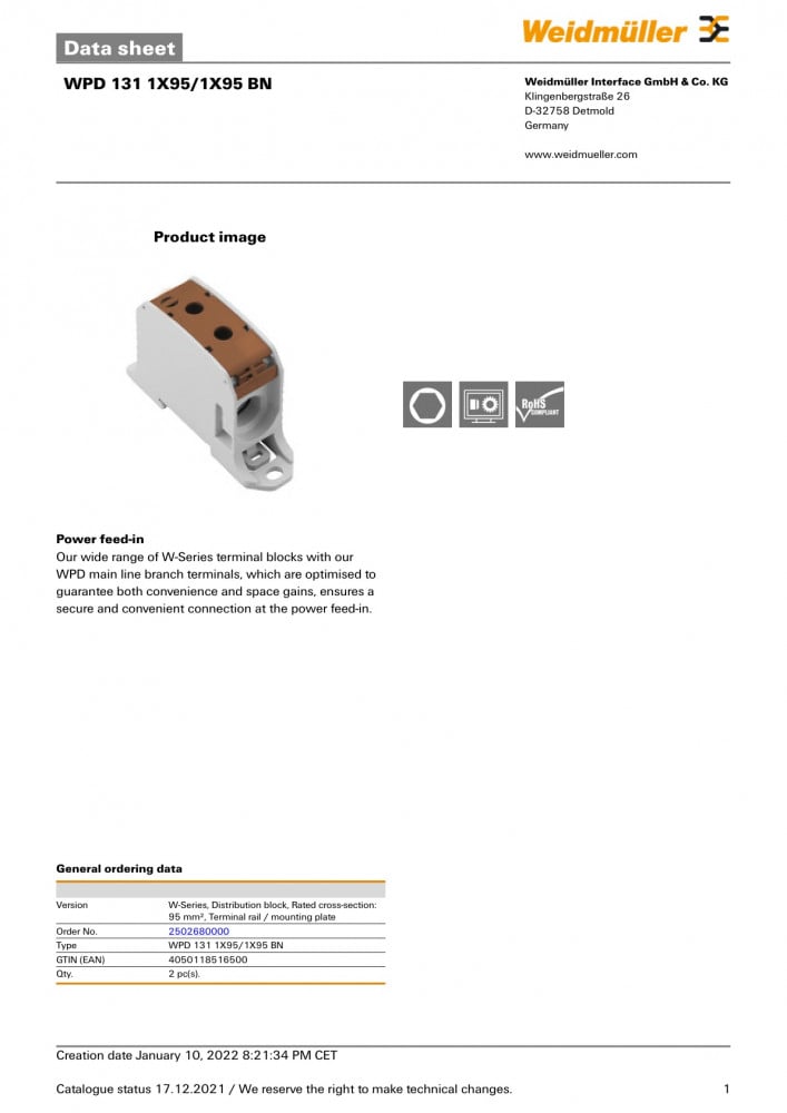 WEIDMULLER WPD 131 product documentation page 1