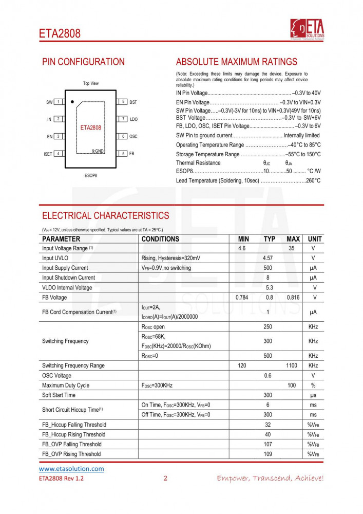 ETA2808E8A datasheet page 2