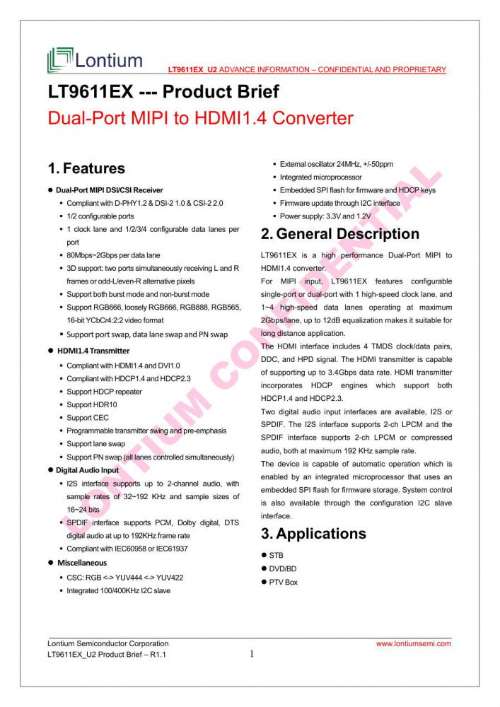 LT9611EX product document preview, page 1