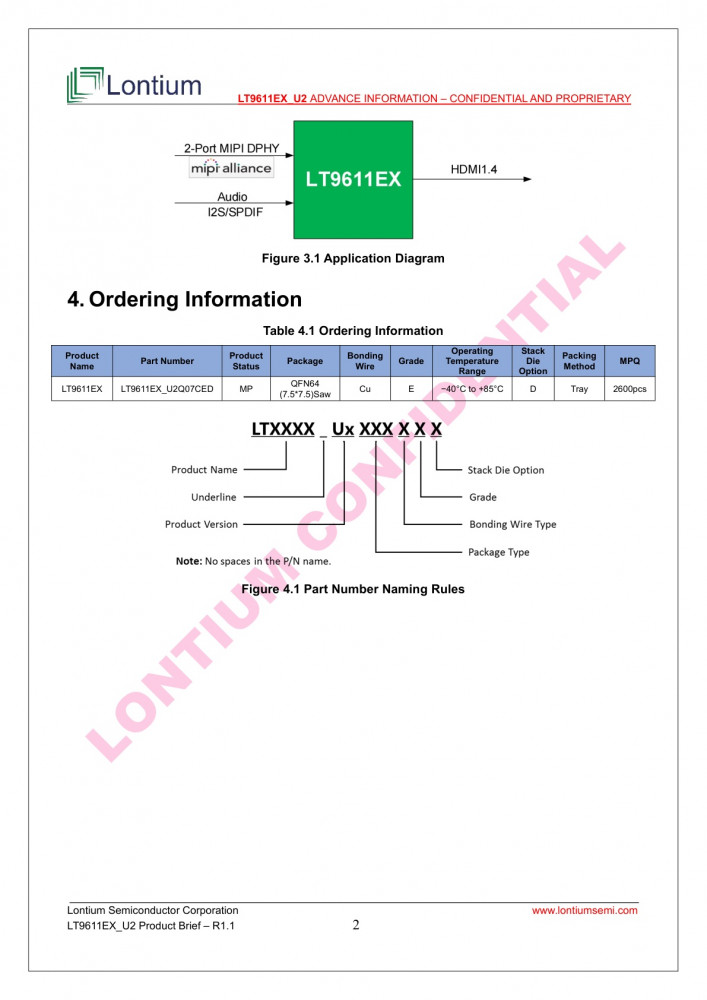 LT9611EX product document preview, page 2