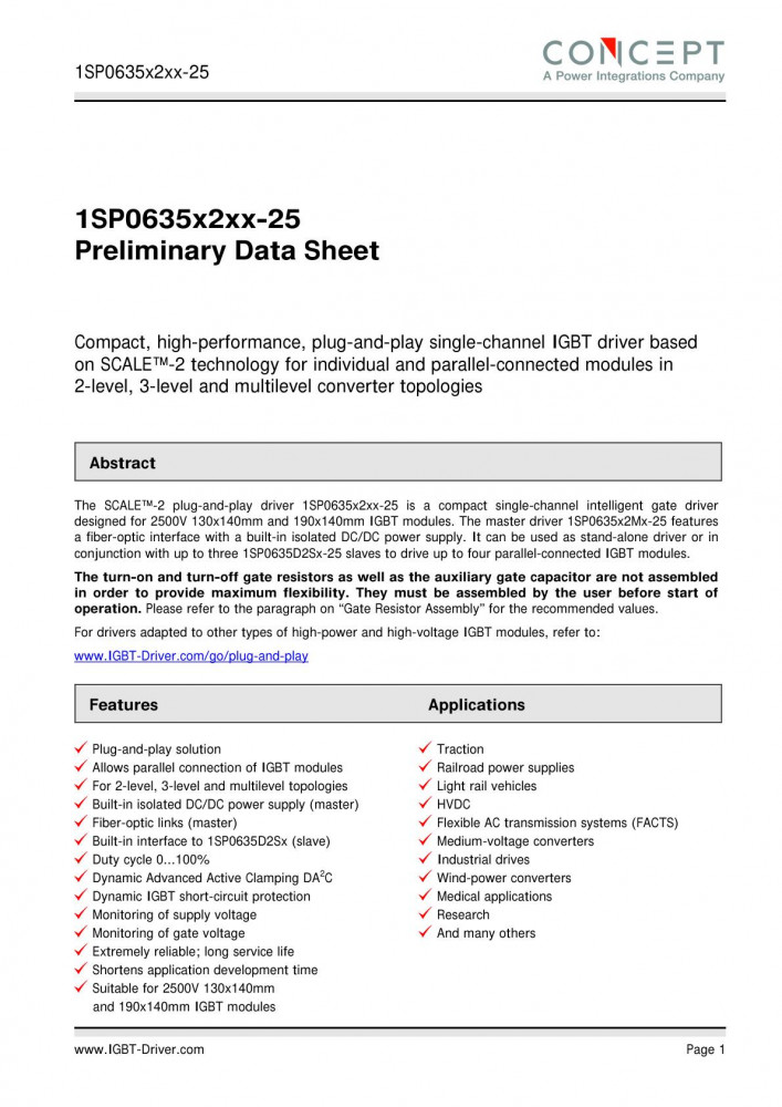 1SP0635S2M1-25 data sheet page 1