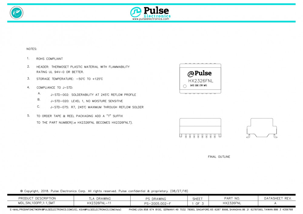 HX2326FNLT datasheet page 1