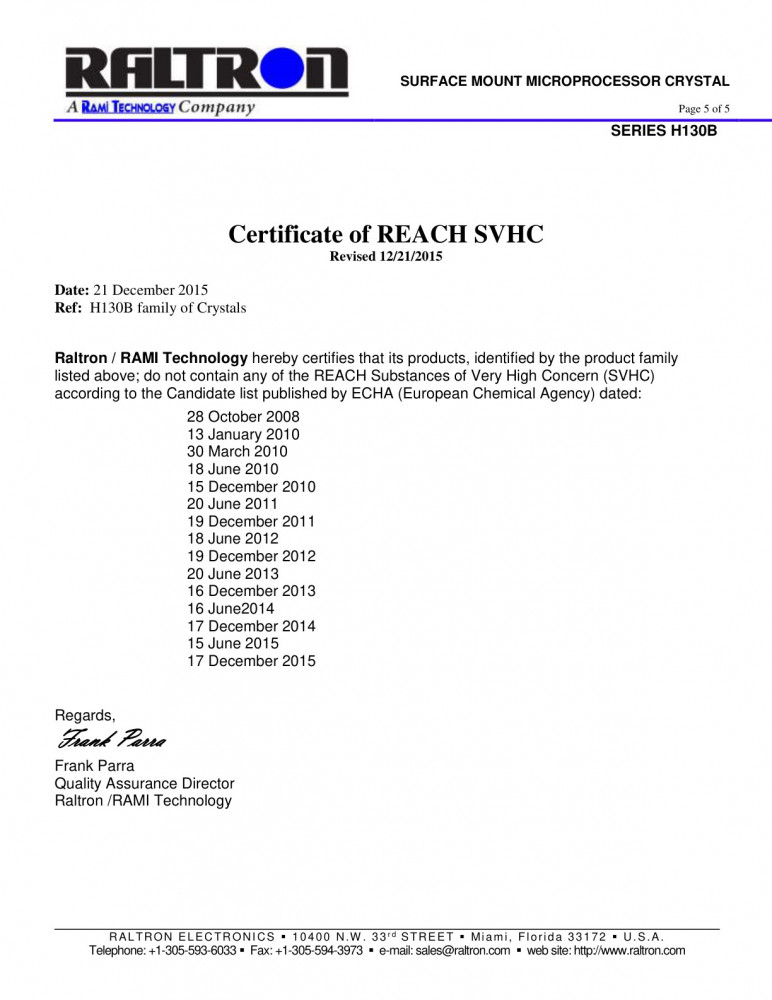 Raltron H130B datasheet page 5
