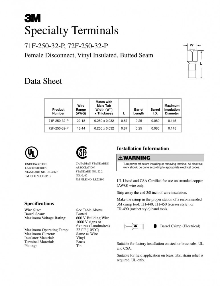 3M 94804 terminal data sheet page 1