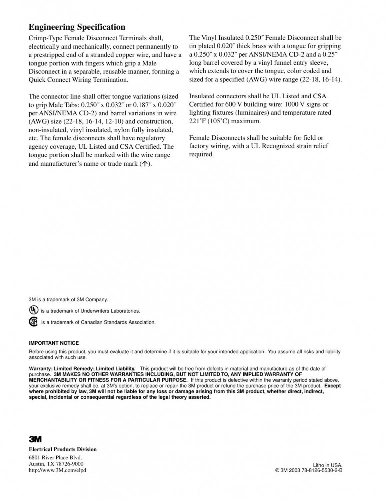 3M 94804 terminal data sheet page 2