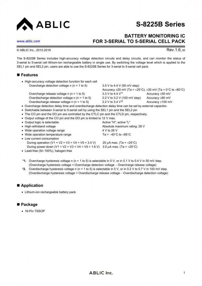 S-8225B datasheet page 1