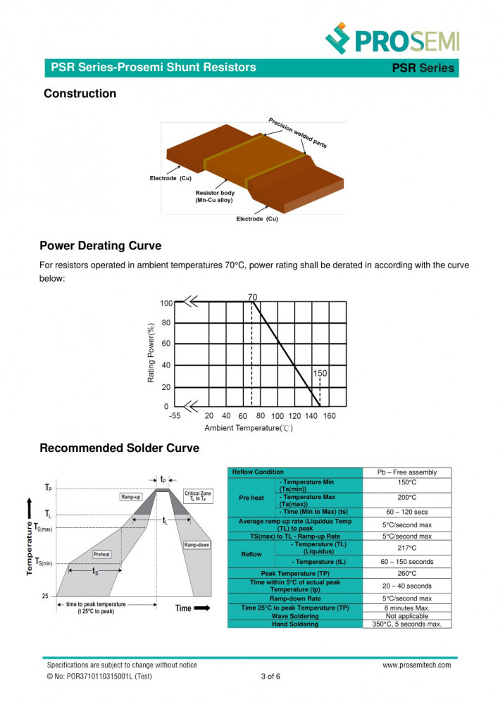PSR Series datasheet page 3