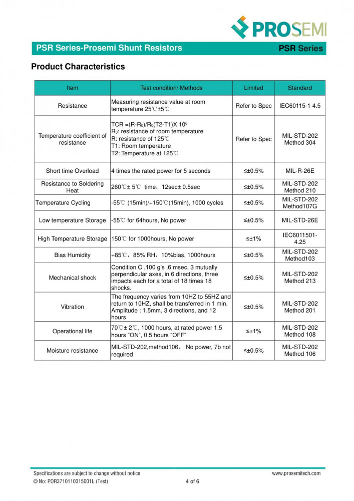 PSR Series datasheet page 4
