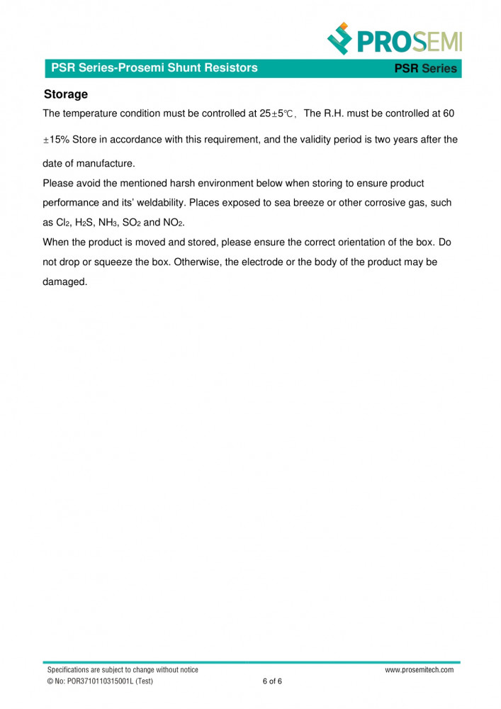 PSR Series datasheet page 6