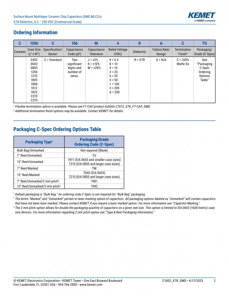 KEMET X7R datasheet page 2