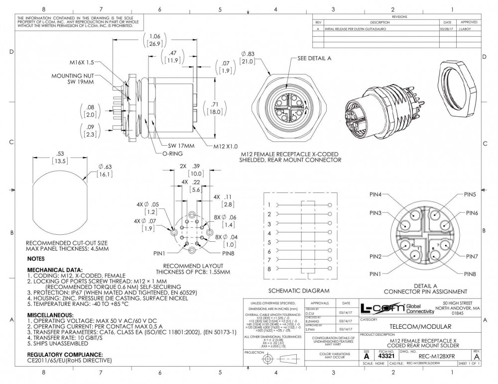L-com REC-M128XFR technical drawing