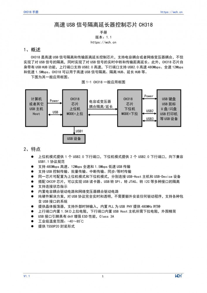 CH318T datasheet page 1