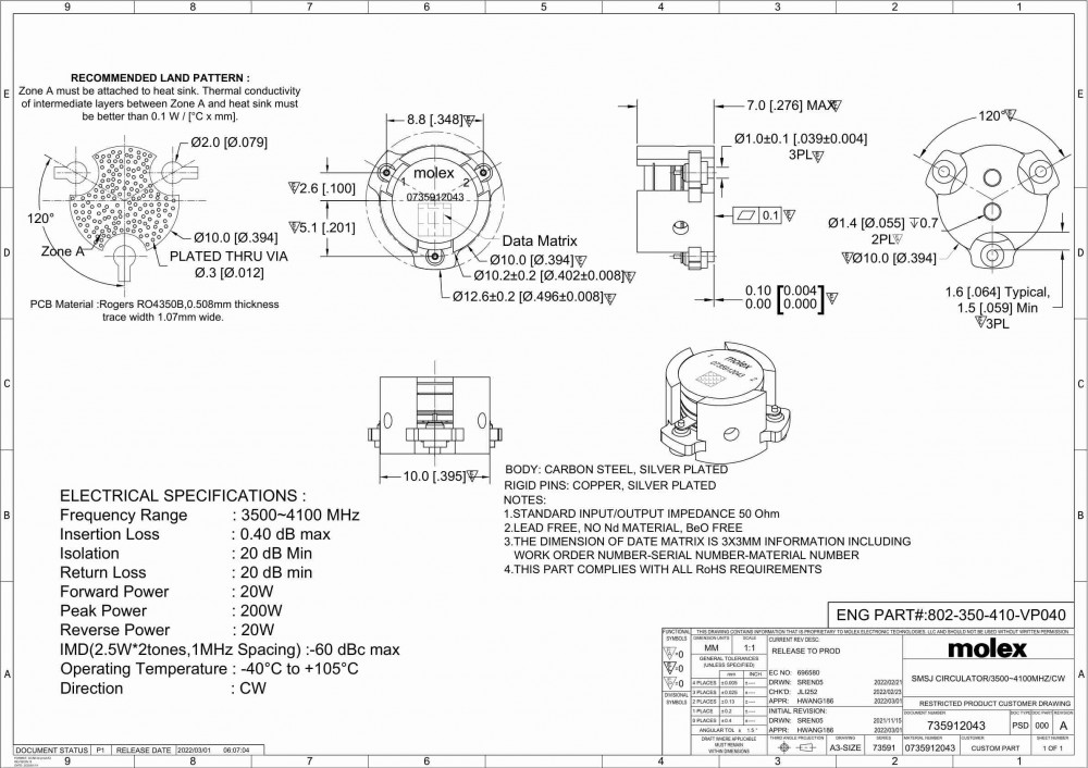 0735912043 RF circulator product drawing