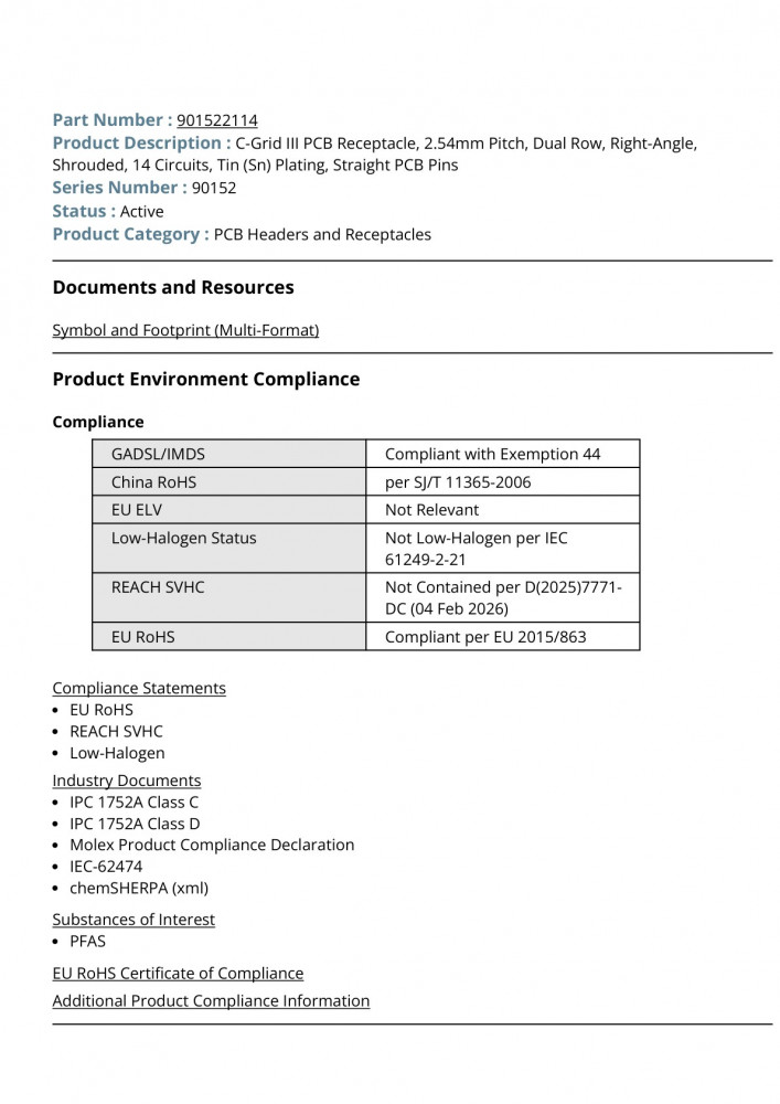 Technical document image 1 for MOLEX 901522114