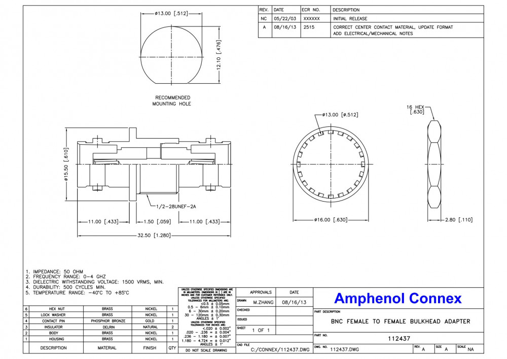 Amphenol 112437 technical document preview