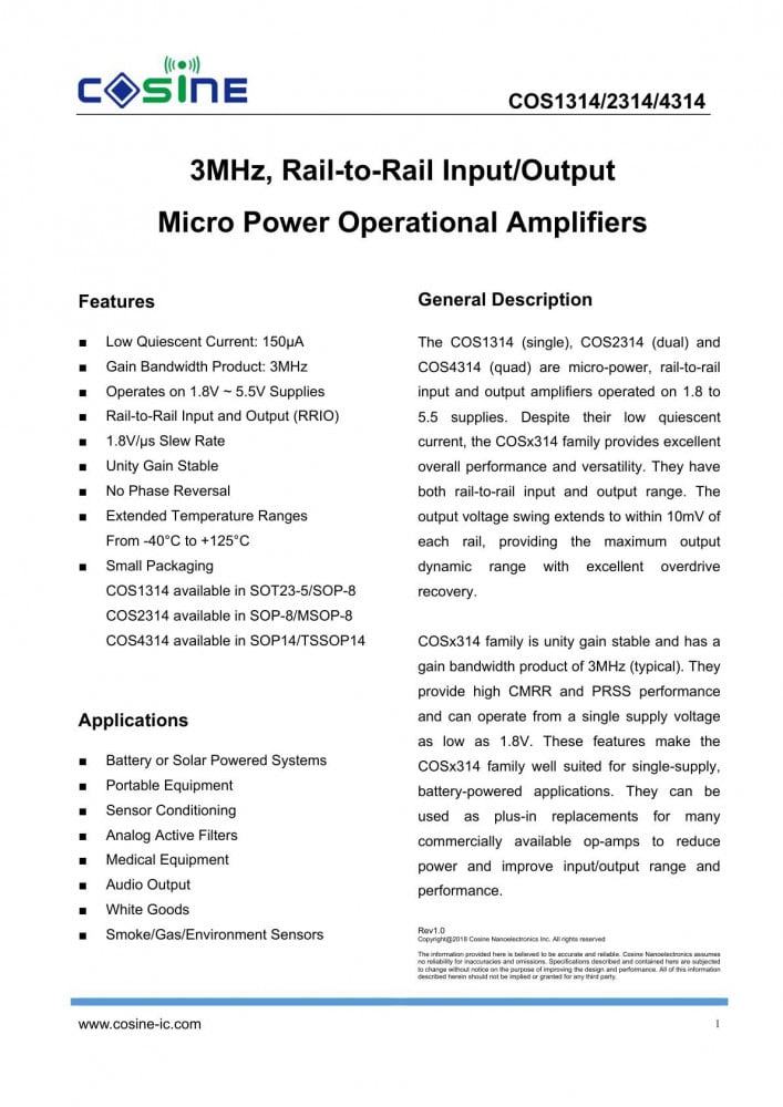 COS2314SR datasheet page 1