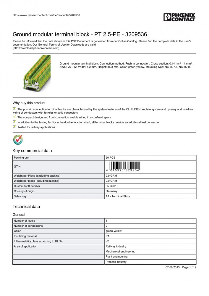 PT 2,5-PE 3209536 technical document page 1