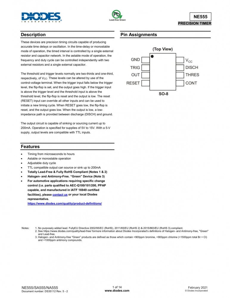 SA555S-13 datasheet page 1