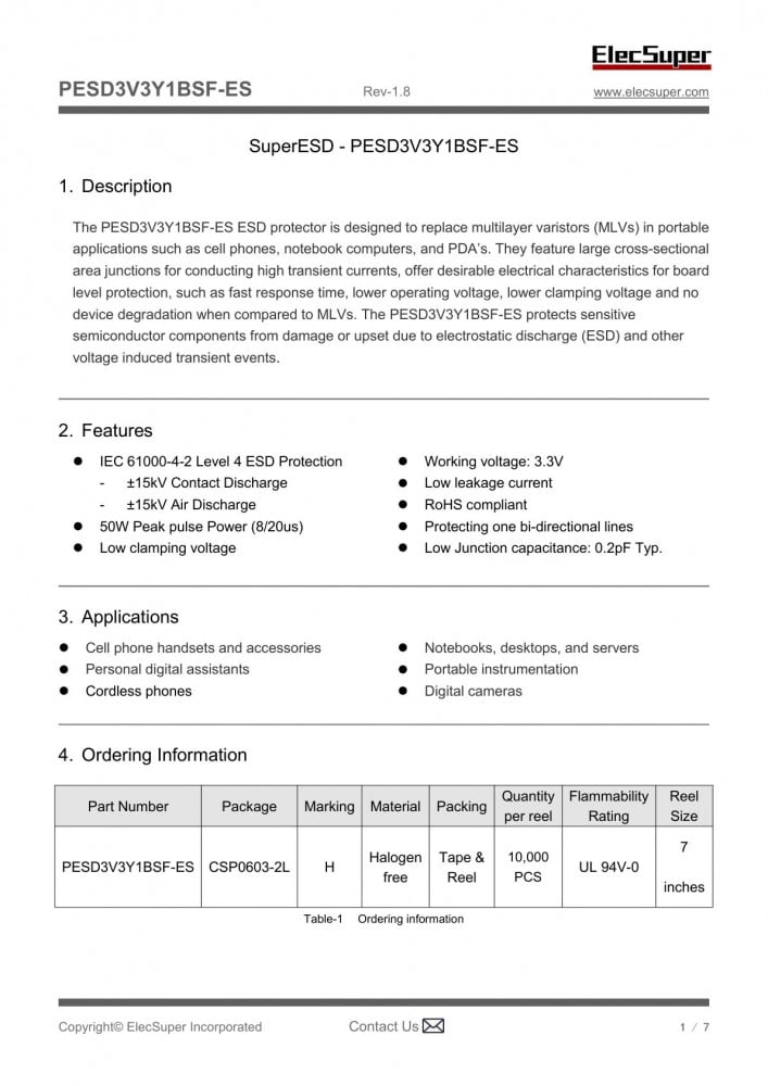 PESD3V3Y1BSF-ES datasheet page 1