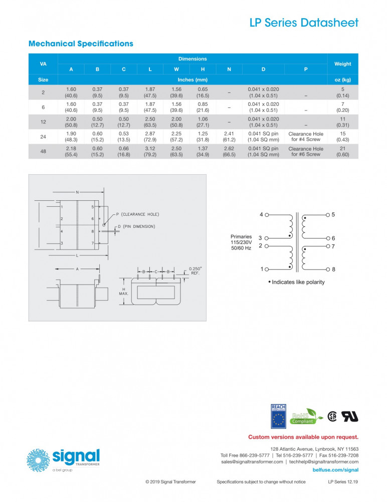 LP Series transformer document page 3