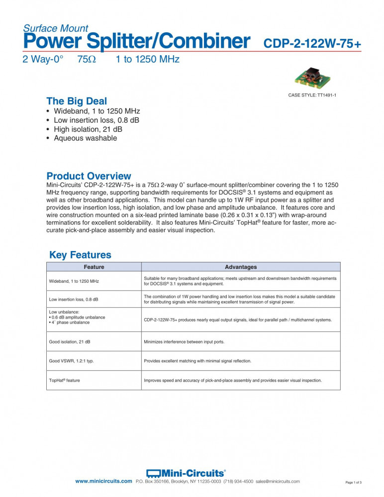 CDP-2-122W-75+ product documentation, page 1