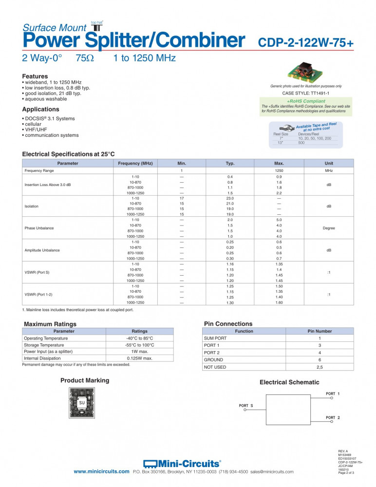 CDP-2-122W-75+ product documentation, page 2