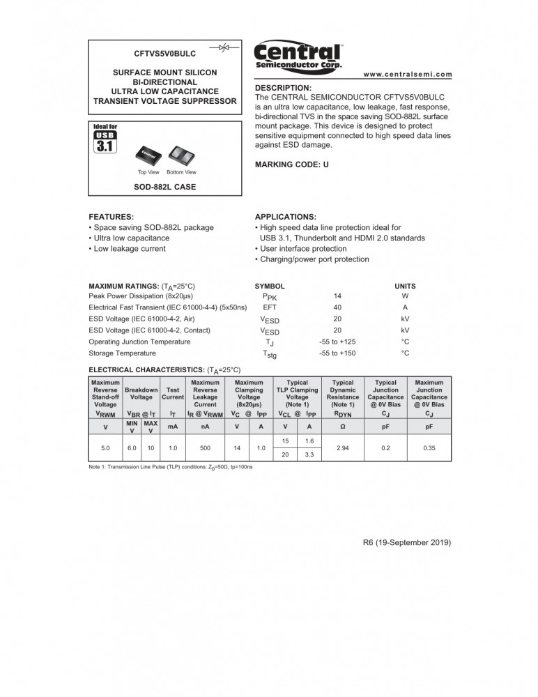 CFTVS5V0BULC datasheet page 1