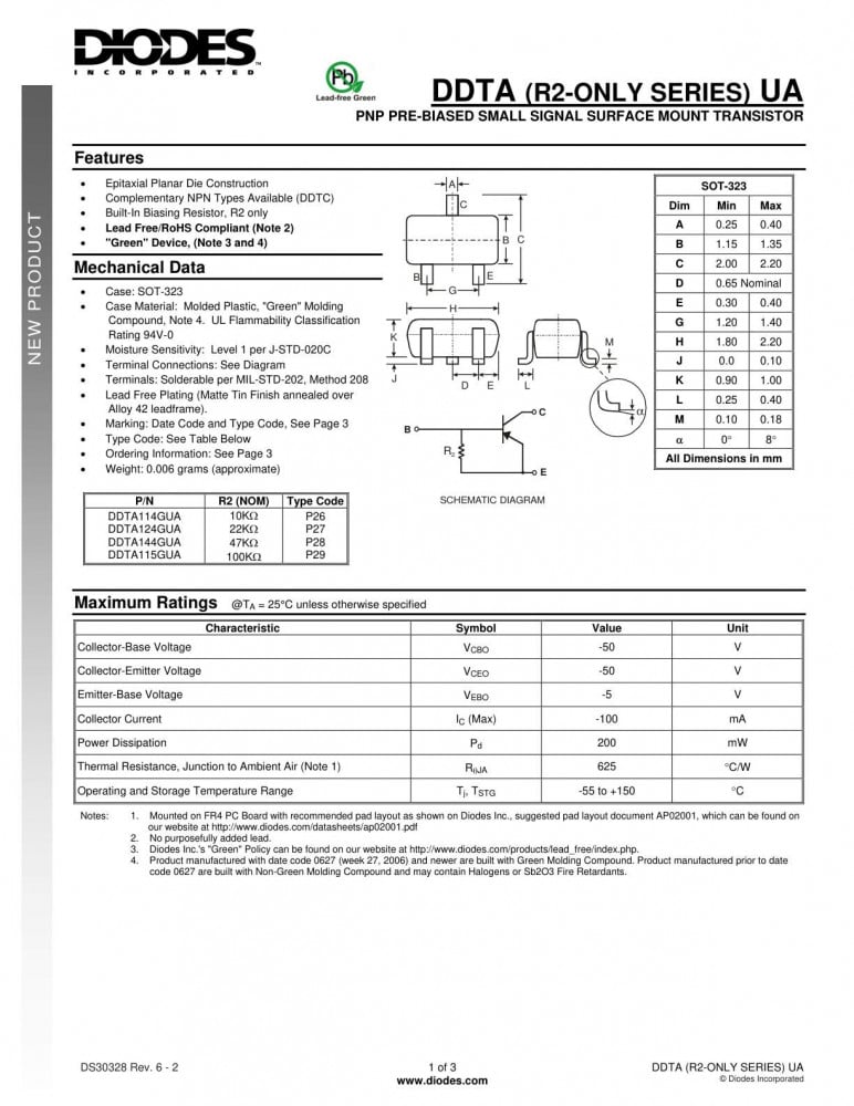 DDTA114GUA-7-F datasheet page 1