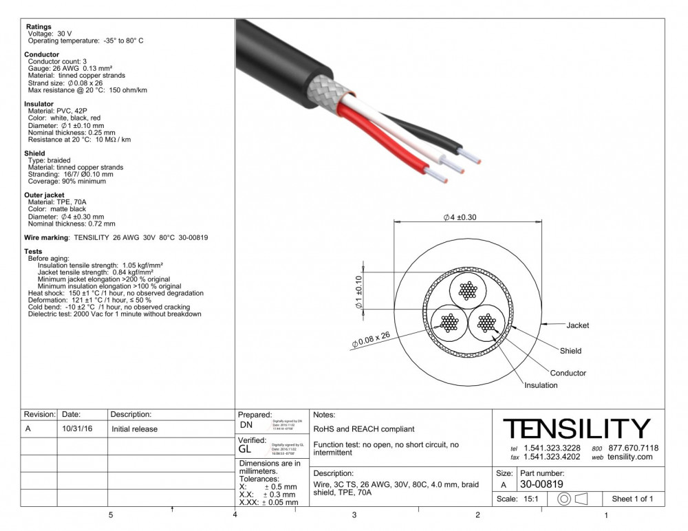 Tensility International 30-00819 cable product drawing preview